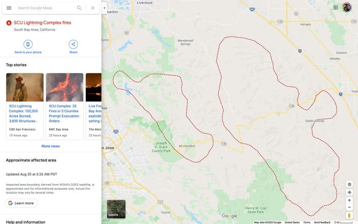 Google Maps segnala la diffusione degli incendi | Lega Nerd